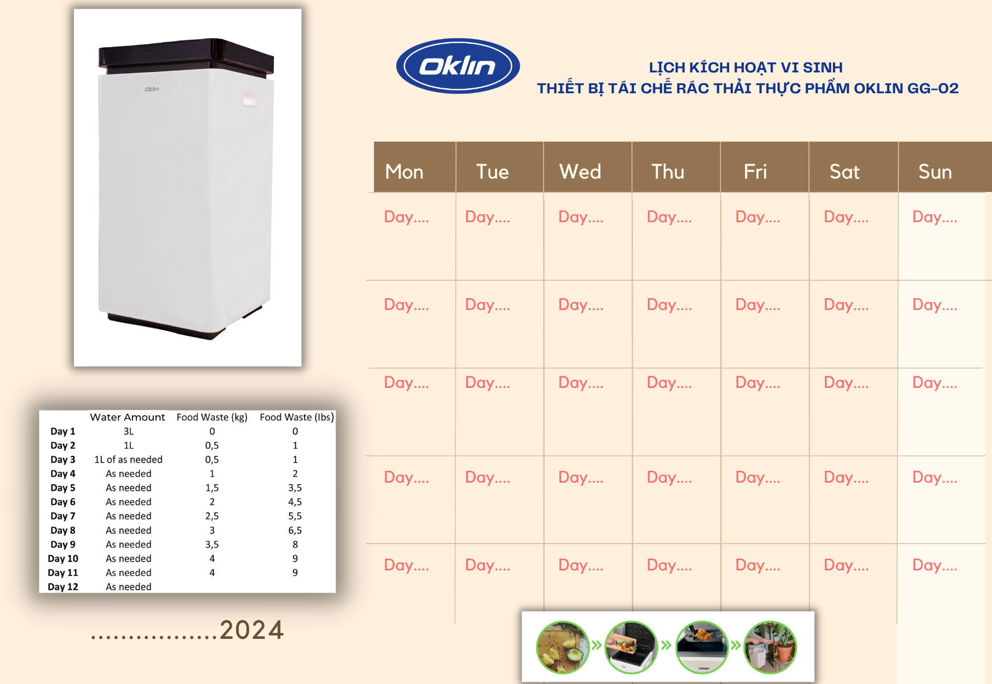 Lịch kích hoạt Vi Sinh Oklin GG-02 - ECO Solutions